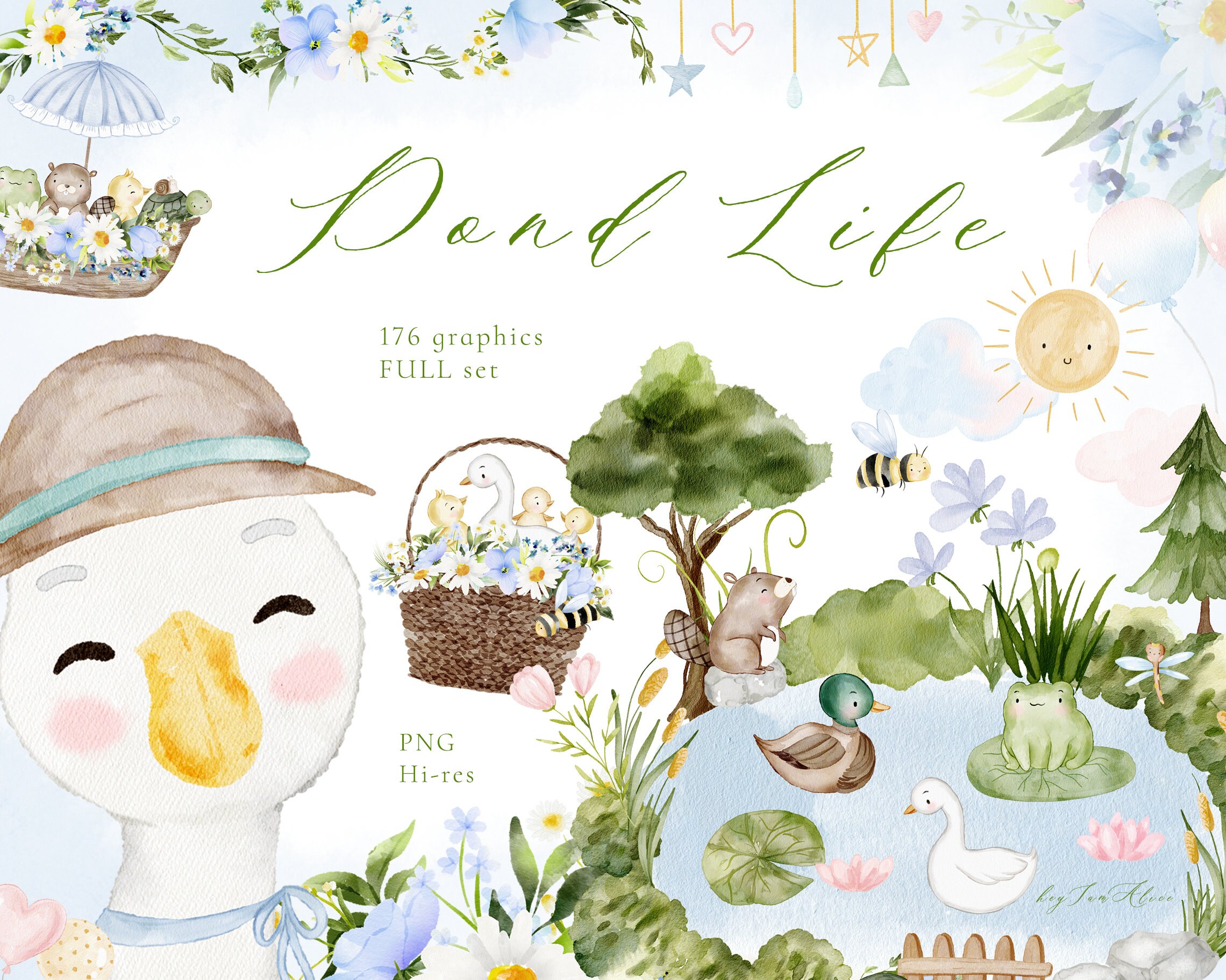 Pond Life Clipart Frog PNG Graphic Frog Princess PNG Duck - Etsy