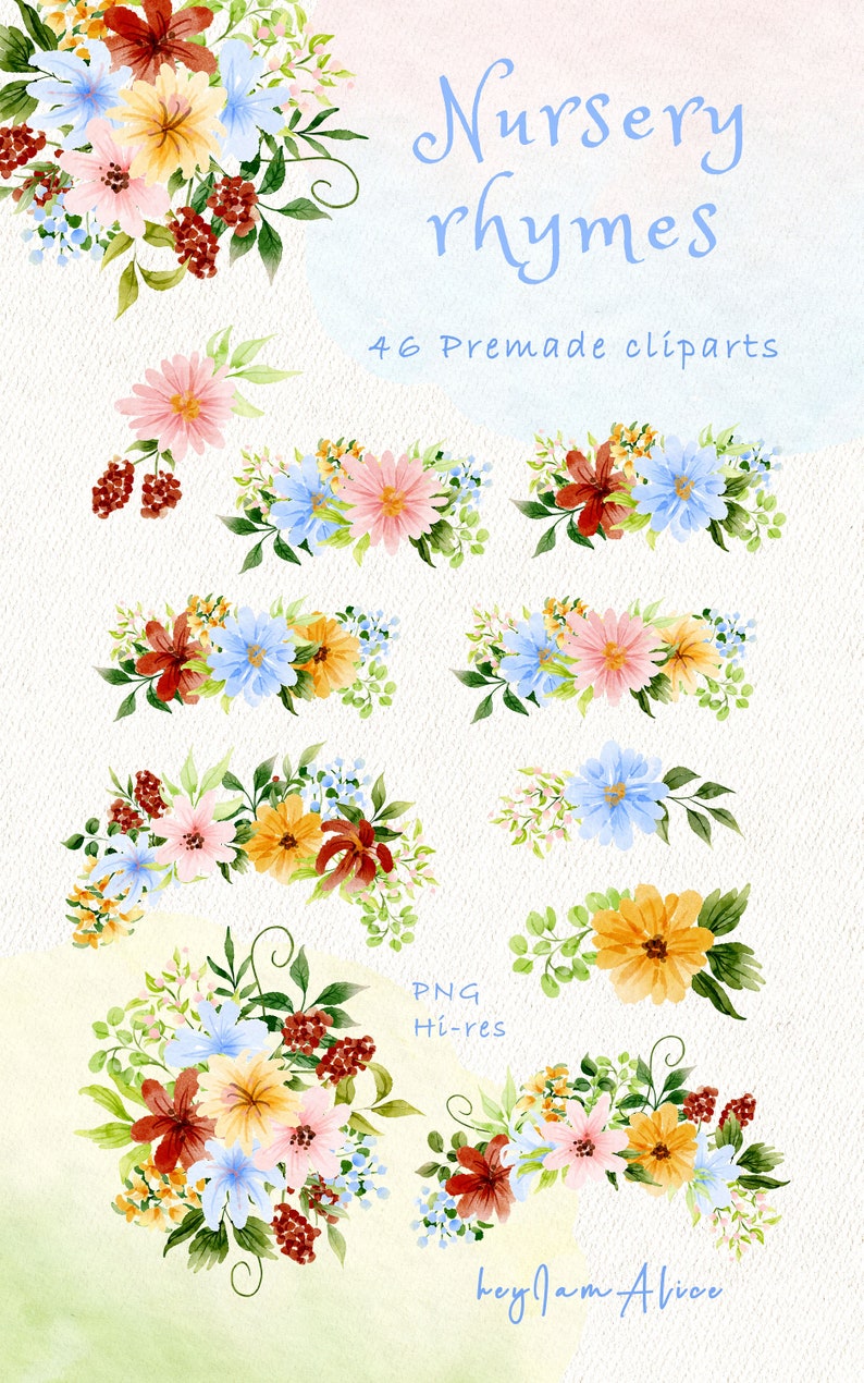 Nursery Rhymes Watercolor Clipart, Mother Goose PNG, Baby Graphics PNG ...