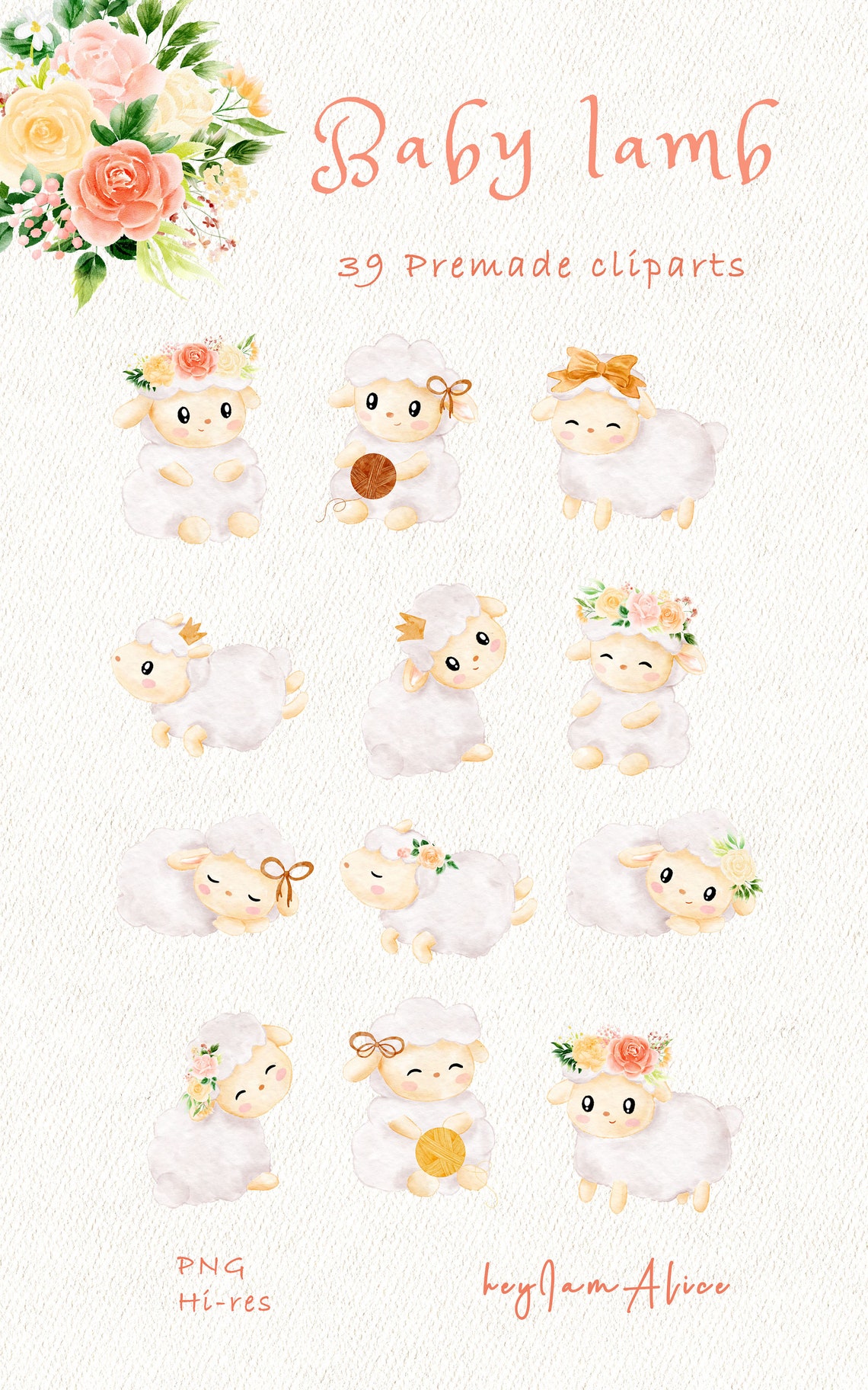 Baby Lamb Clipart, Watercolor Sheep PNG, Nursery Clipart, Baby Animal ...