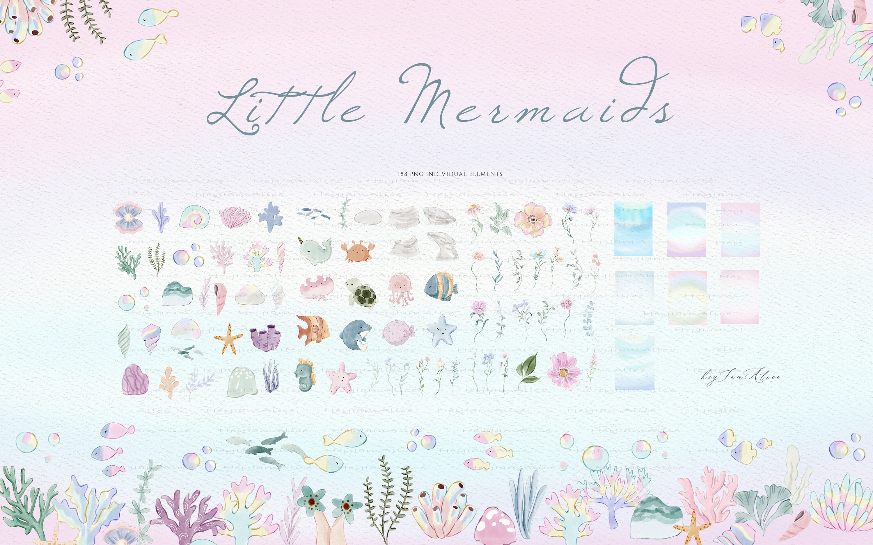 Mermaid Clipart, Little Mermaid Watercolor Graphic, Nursery Clipart ...