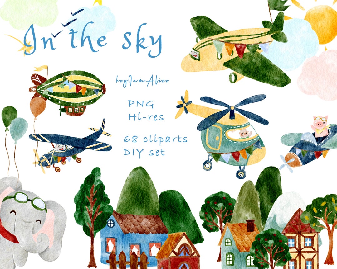 Watercolor Baby Boy Airplane Clipart, Animal Clipart, FREE COMMERCIAL ...