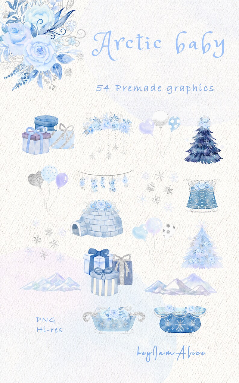 Arctic Animal Watercolor Clipart, Winter Holiday Graphic, Baby Polar ...