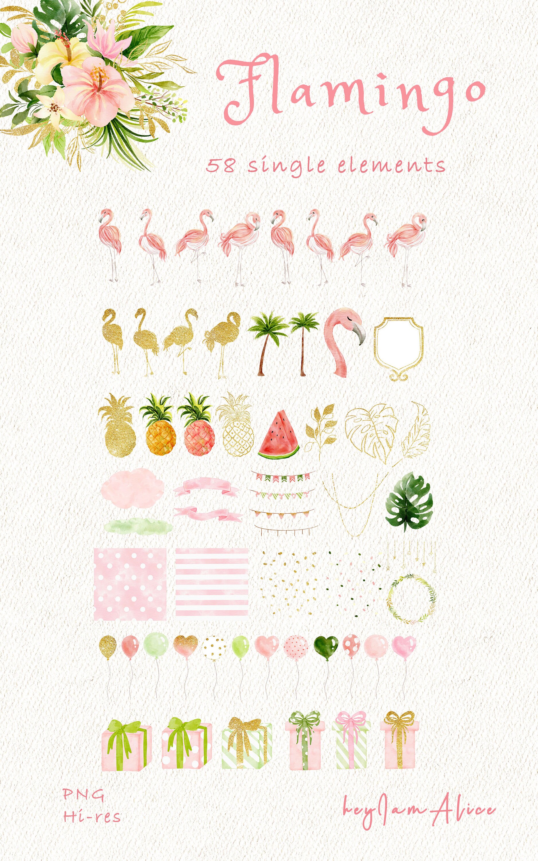 Tropical Flamingo Watercolor Clipart Pink Flamingo PNG - Etsy