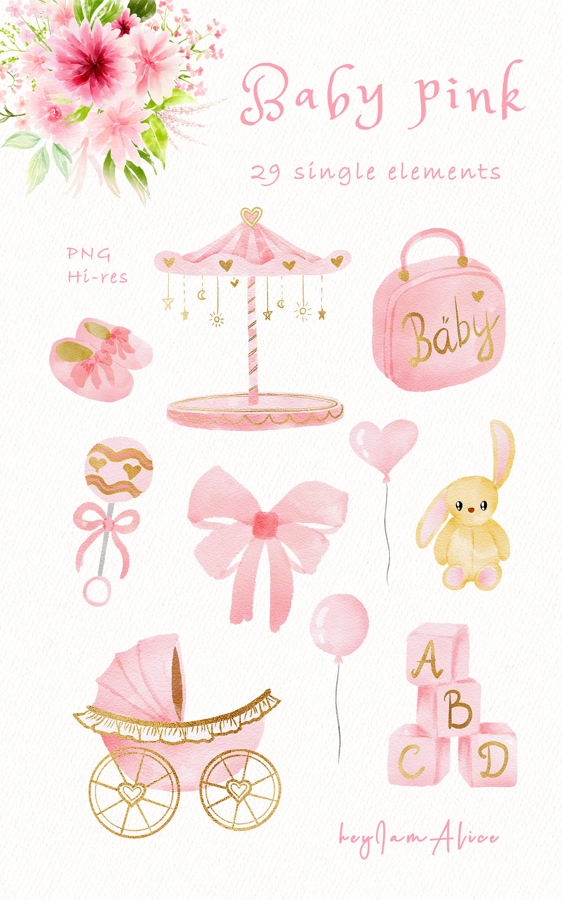 Baby Girl Pink Clipart Pink Watercolor Newborn PNG FREE - Etsy