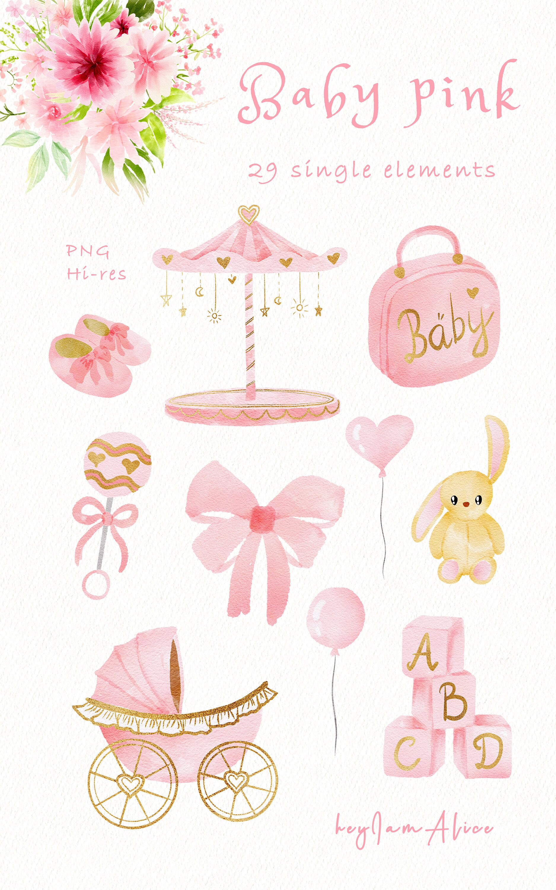 Baby Girl Pink Clipart, Pink Watercolor Newborn PNG, FREE COMMERCIAL ...