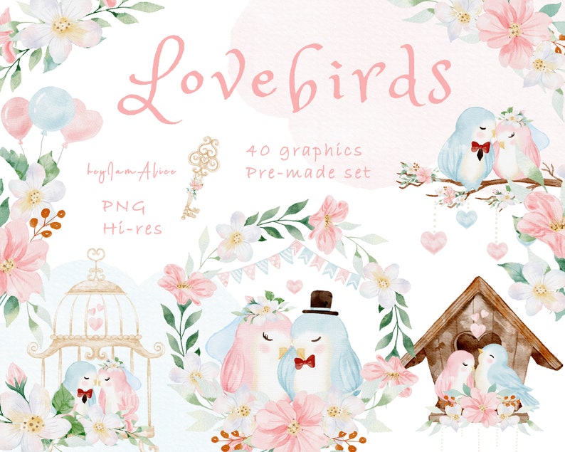 Love Birds Clipart PNG Valentine Watercolor Clipart PNG - Etsy