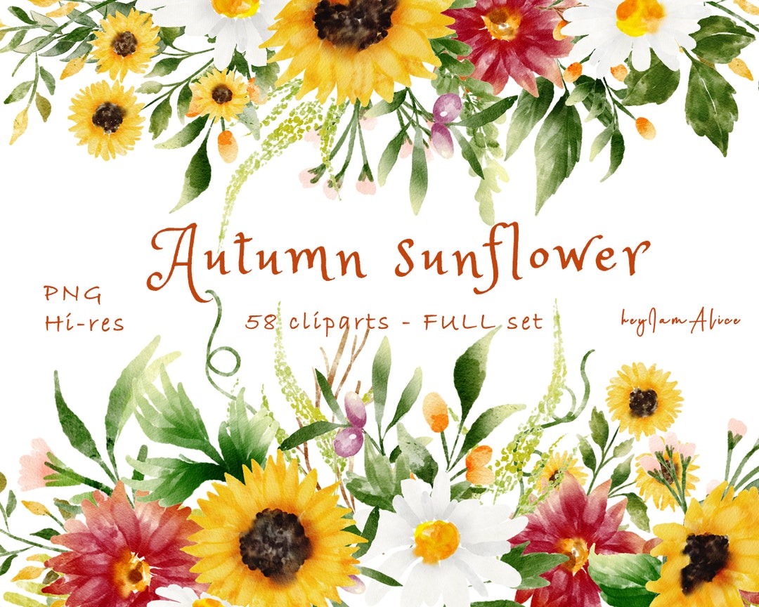 Sunflower Watercolor Clipart, FREE Commercial Use, Greenery Clipart ...