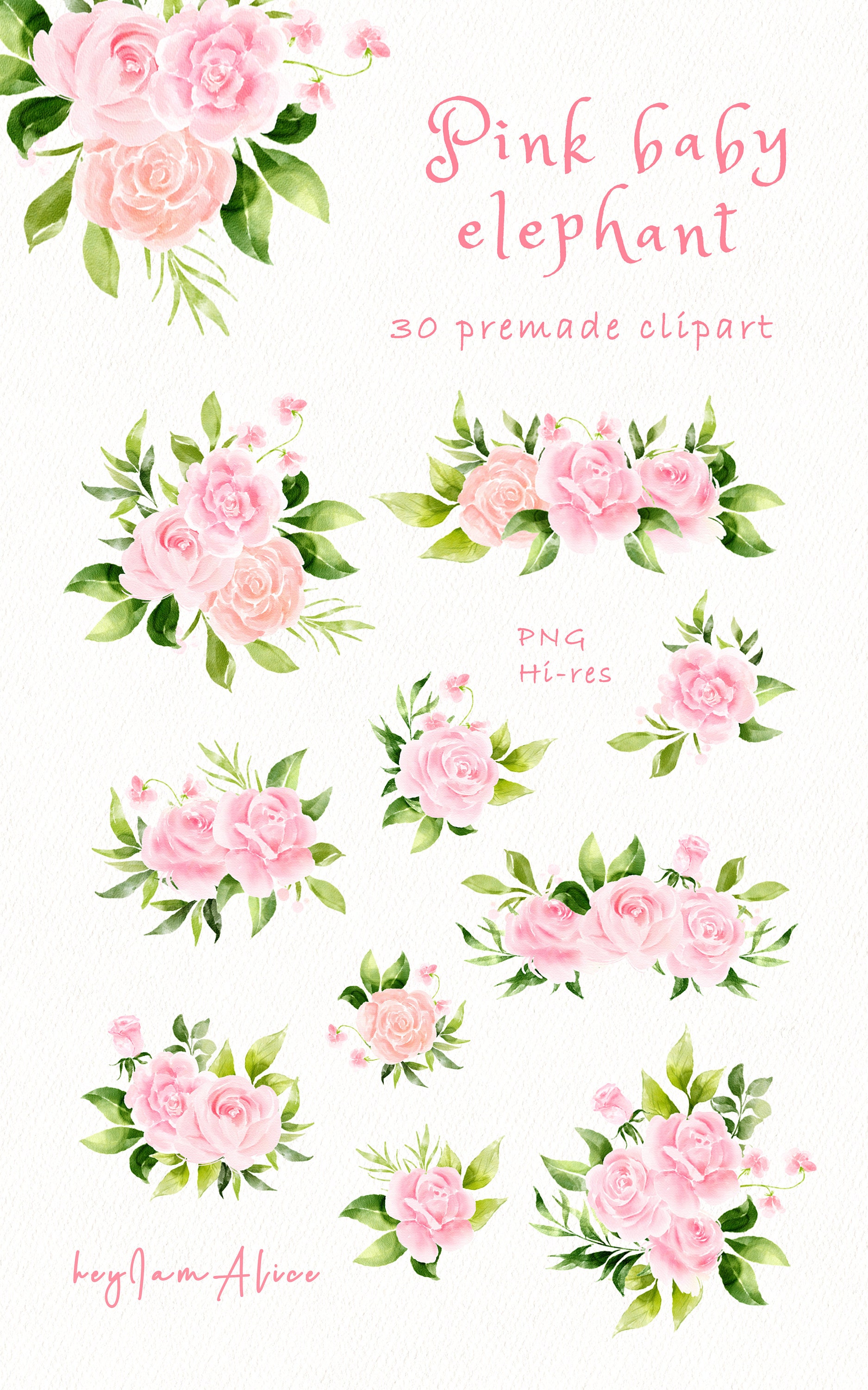 Baby elephant clipart pink watercolor elephant PNG FREE | Etsy