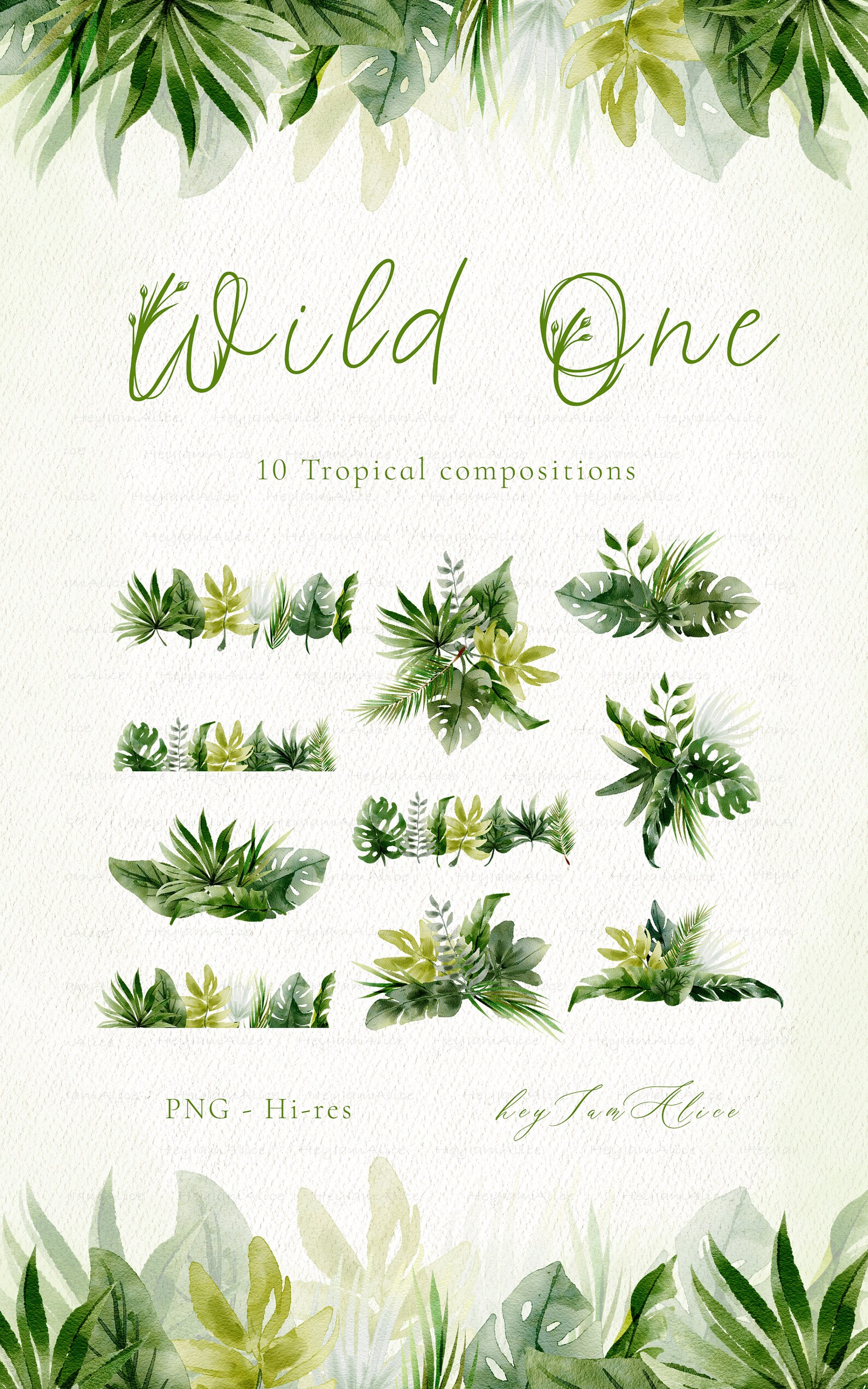 Jungle Watercolor Animal Clipart WILD ONE Png Jungle - Etsy