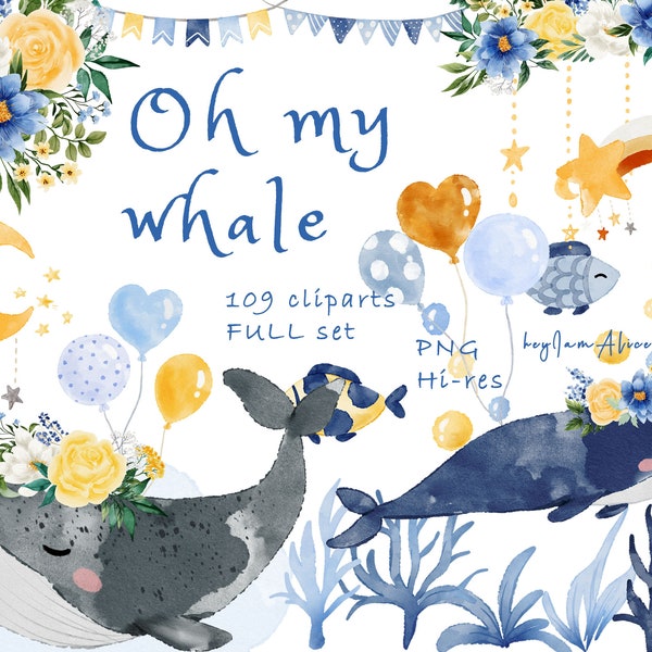 Blue Whale Clipart - Etsy
