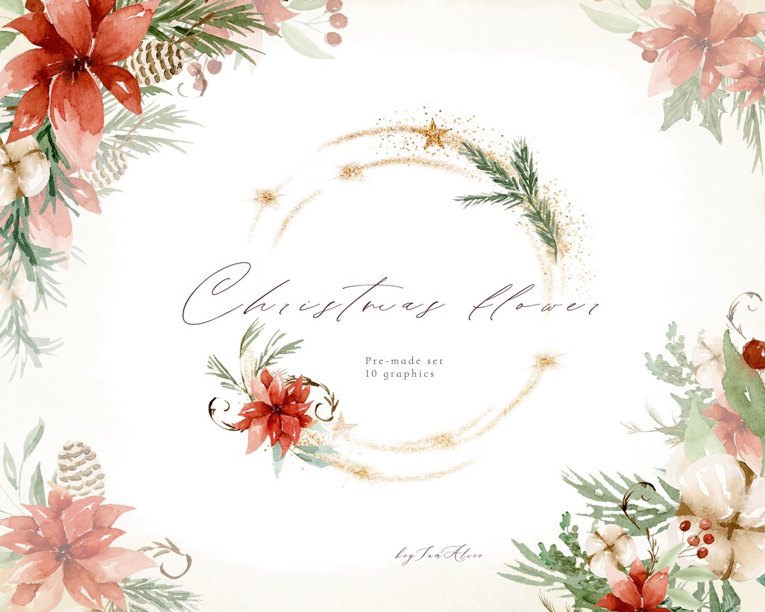 Christmas Wreath Clipart, Merry Christmas, Watercolour Winter Greenery ...