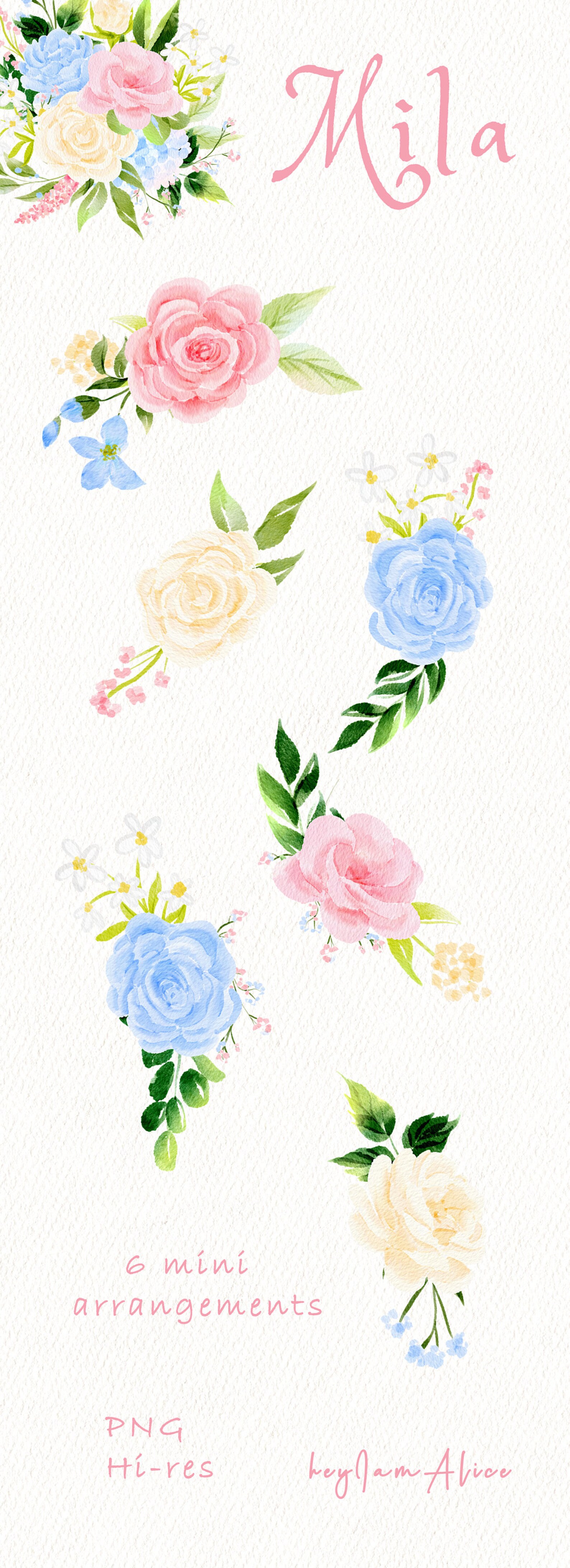 Pink blue Floral watercolor clipart FREE COMMERCIAL use | Etsy