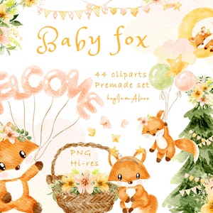 Baby Fox Watercolor Clipart, Woodland Animal PNG, FREE COMMERCIAL Use ...