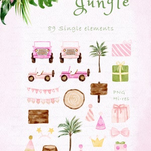 Pink Jungle Watercolor Animal Clipart, Jungle Nursery, Jungle Baby ...