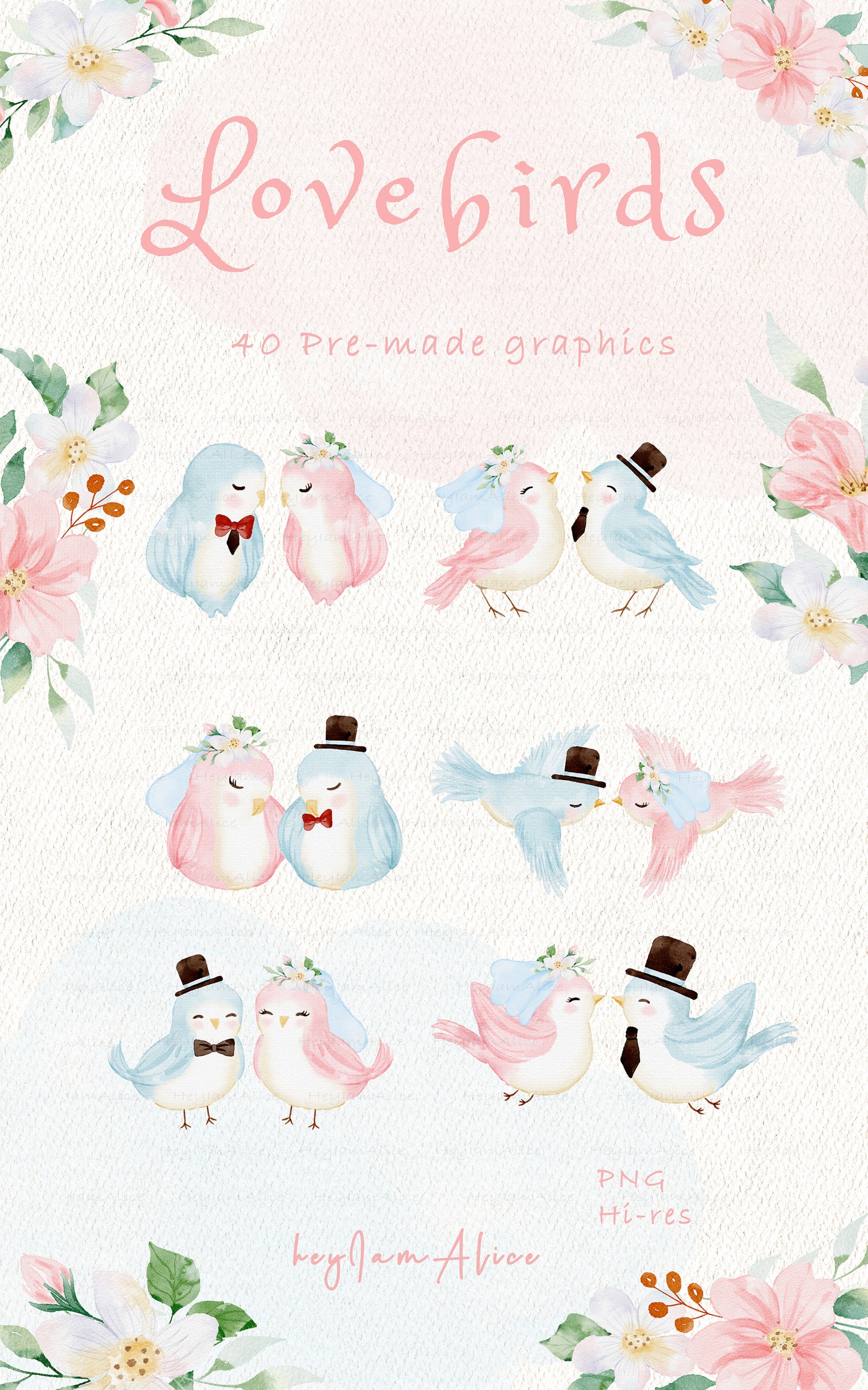 Love Birds Clipart PNG Valentine Watercolor Clipart PNG | Etsy