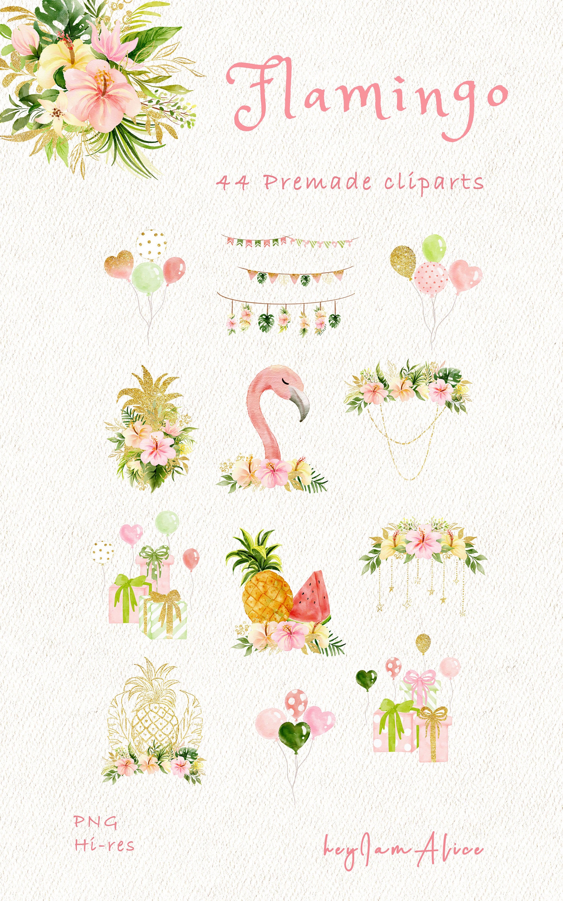 Tropical Flamingo Watercolor Clipart Pink Flamingo PNG - Etsy