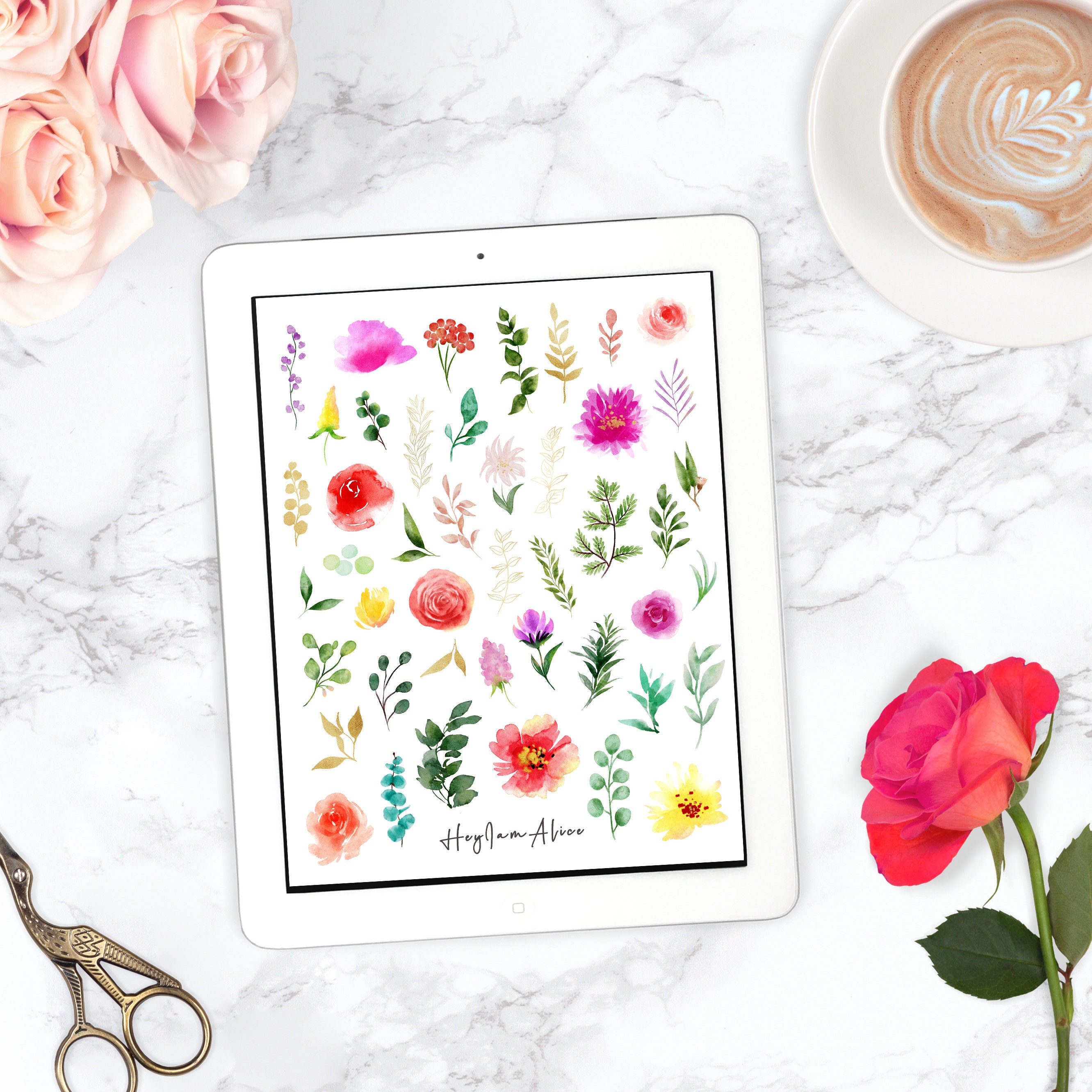 May Flower Digital Sticker, PRINTABLE Sticker Sheet, Watercolor Digital ...