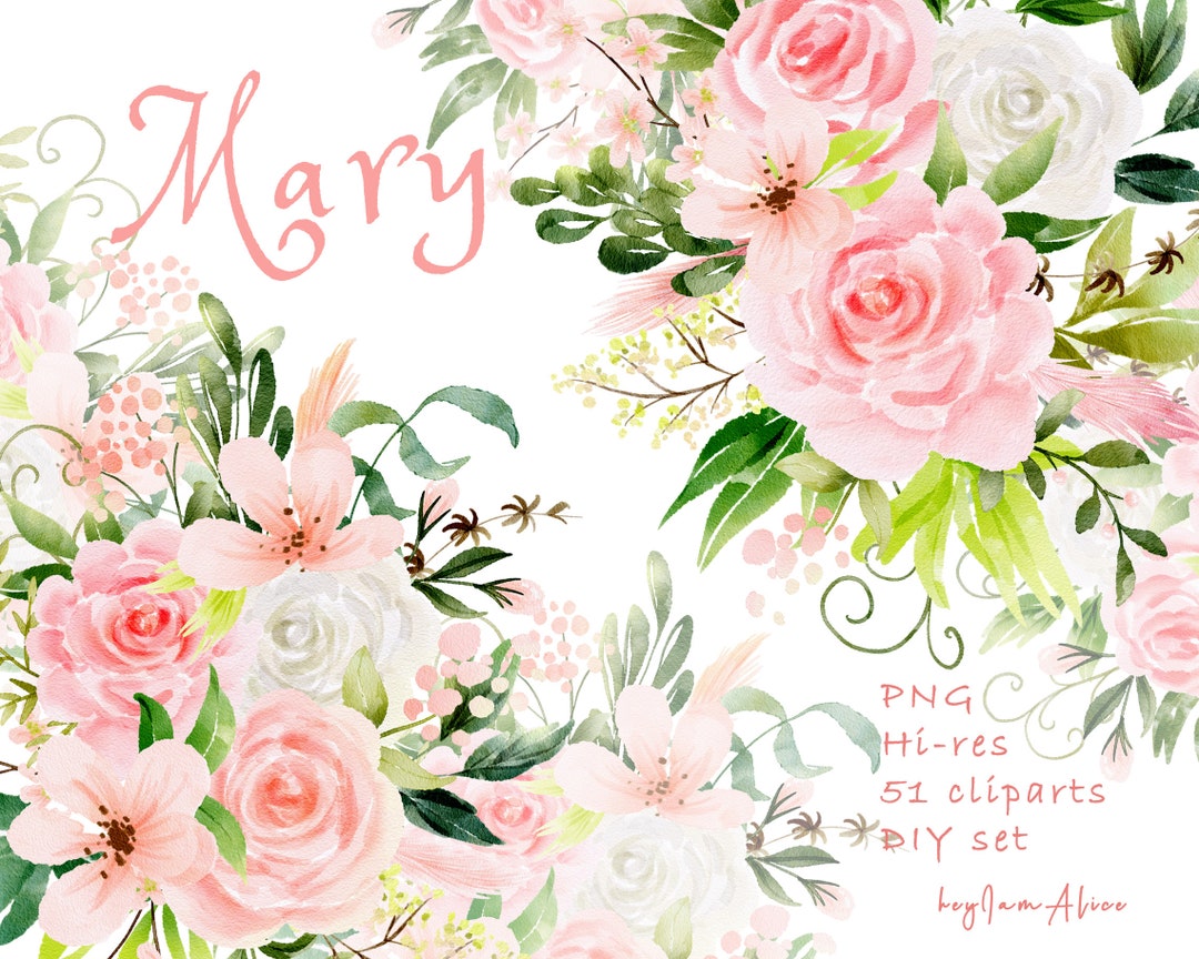 Peach Pink Watercolor Flower Clipart, FREE COMMERCIAL Use, Greenery ...