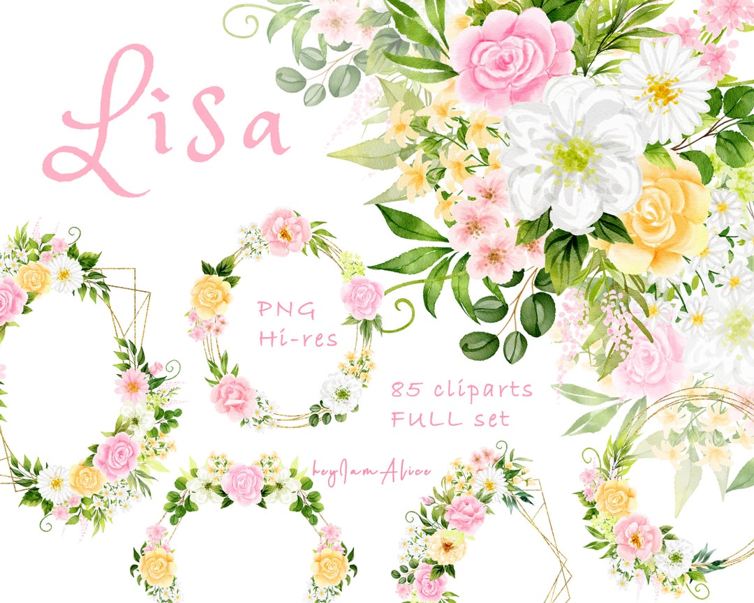 Peach Pink Watercolour Flower Clipart, Flower Printable , Greenery ...