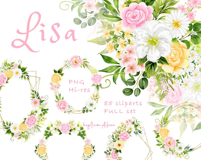 Peach Pink Watercolour Flower Clipart Flower Printable - Etsy