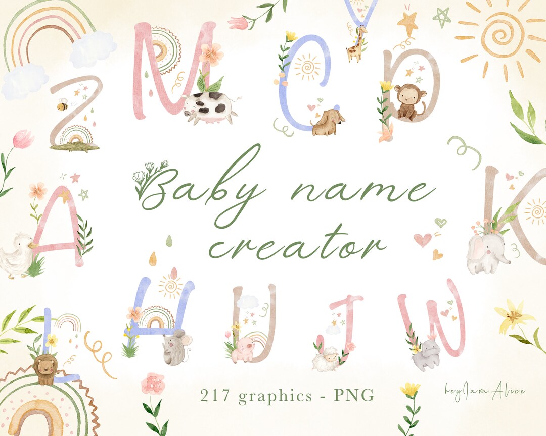 Baby Alphabet Letter Clipart, Custom Name Creator, Nursery Graphics PNG ...