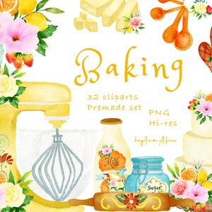 Watercolor Baking Supplies Clipart PNG , FREE Commercial Use, Baking ...
