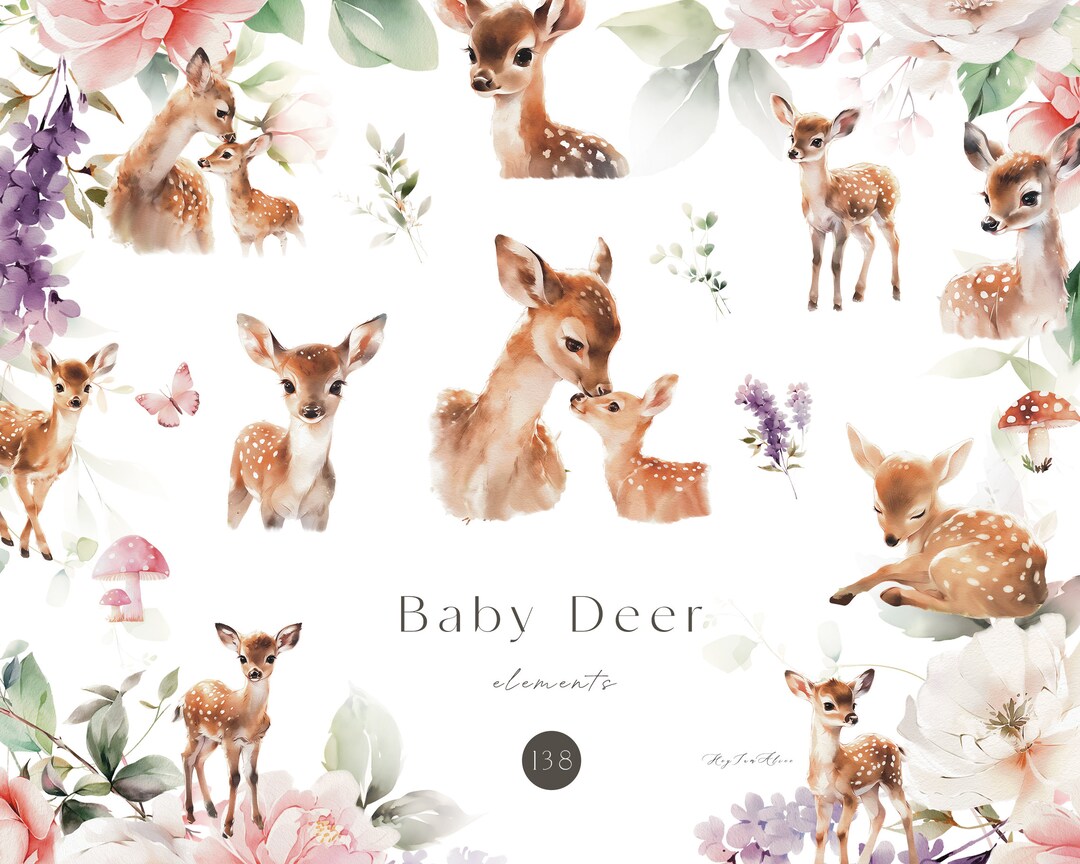 Cute Baby Deer, Animal Watercolor Clipart, Baby Animal Nursery ...