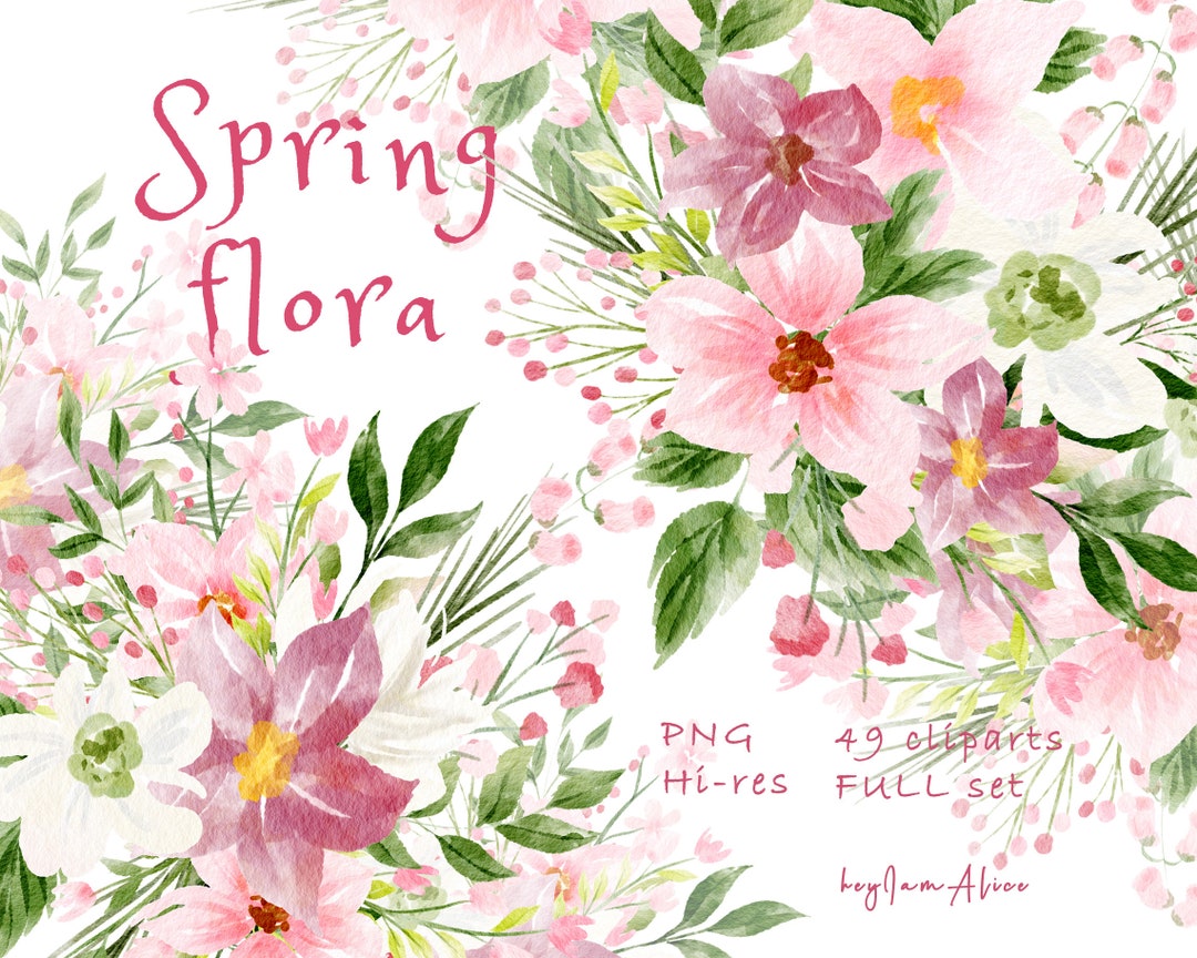 Pink Purple Flower Watercolor Clipart, Soft Pink Floral PNG, Free ...