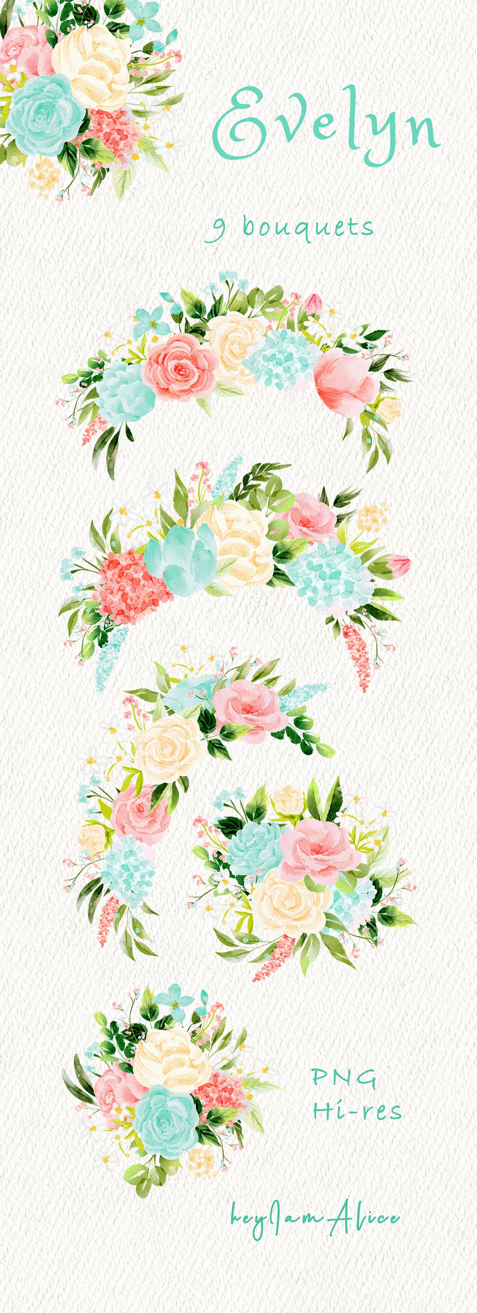 Pink Mint Floral Watercolor Clipart, FREE COMMERCIAL Use, Greenery ...