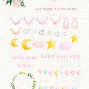 Welcome Baby Watercolor Clipart, Baby Animal, Nursery Pink, Gender ...