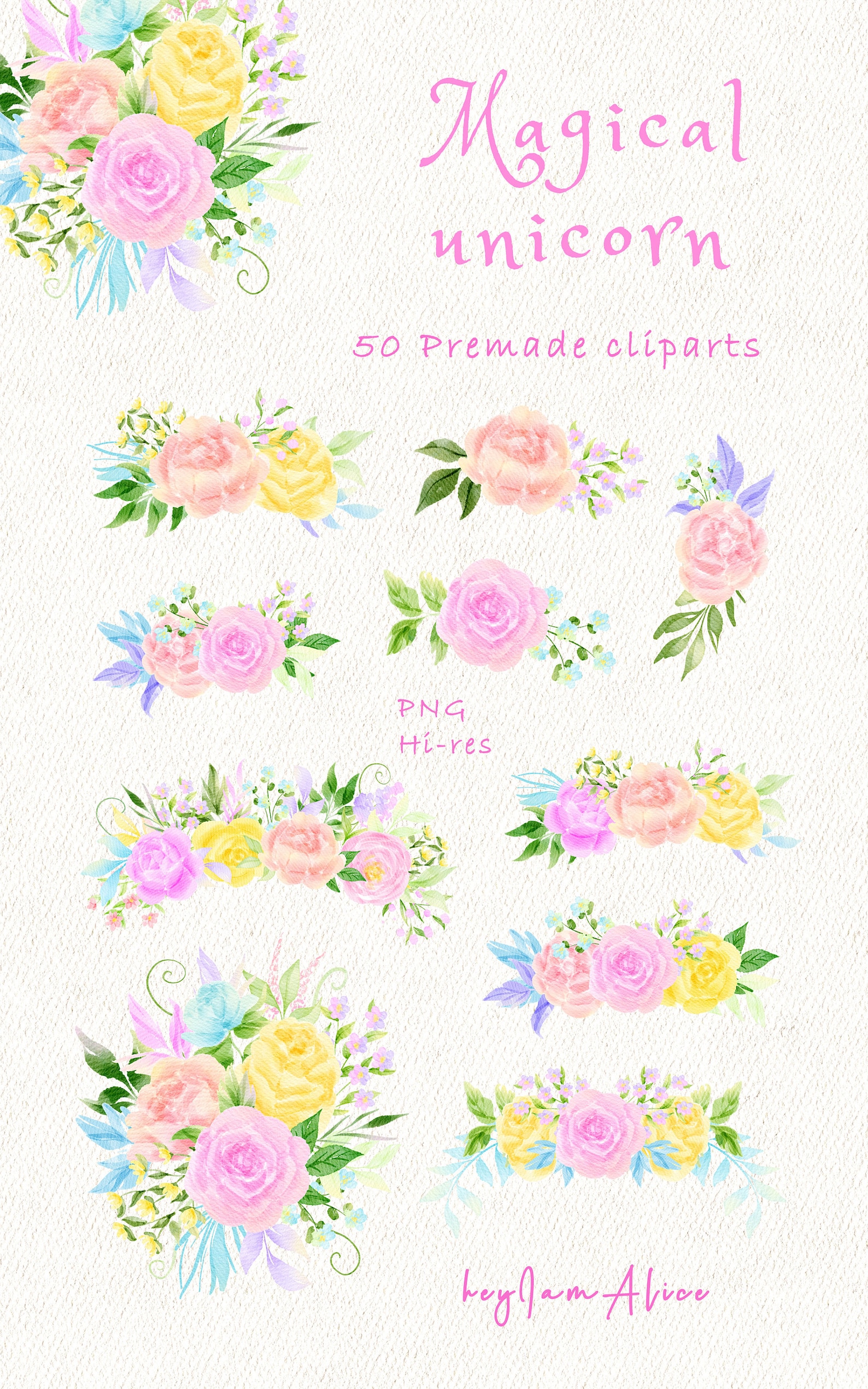 Unicorn Watercolor Clipart, Rainbow Clipart, Magical Unicorn Graphics ...