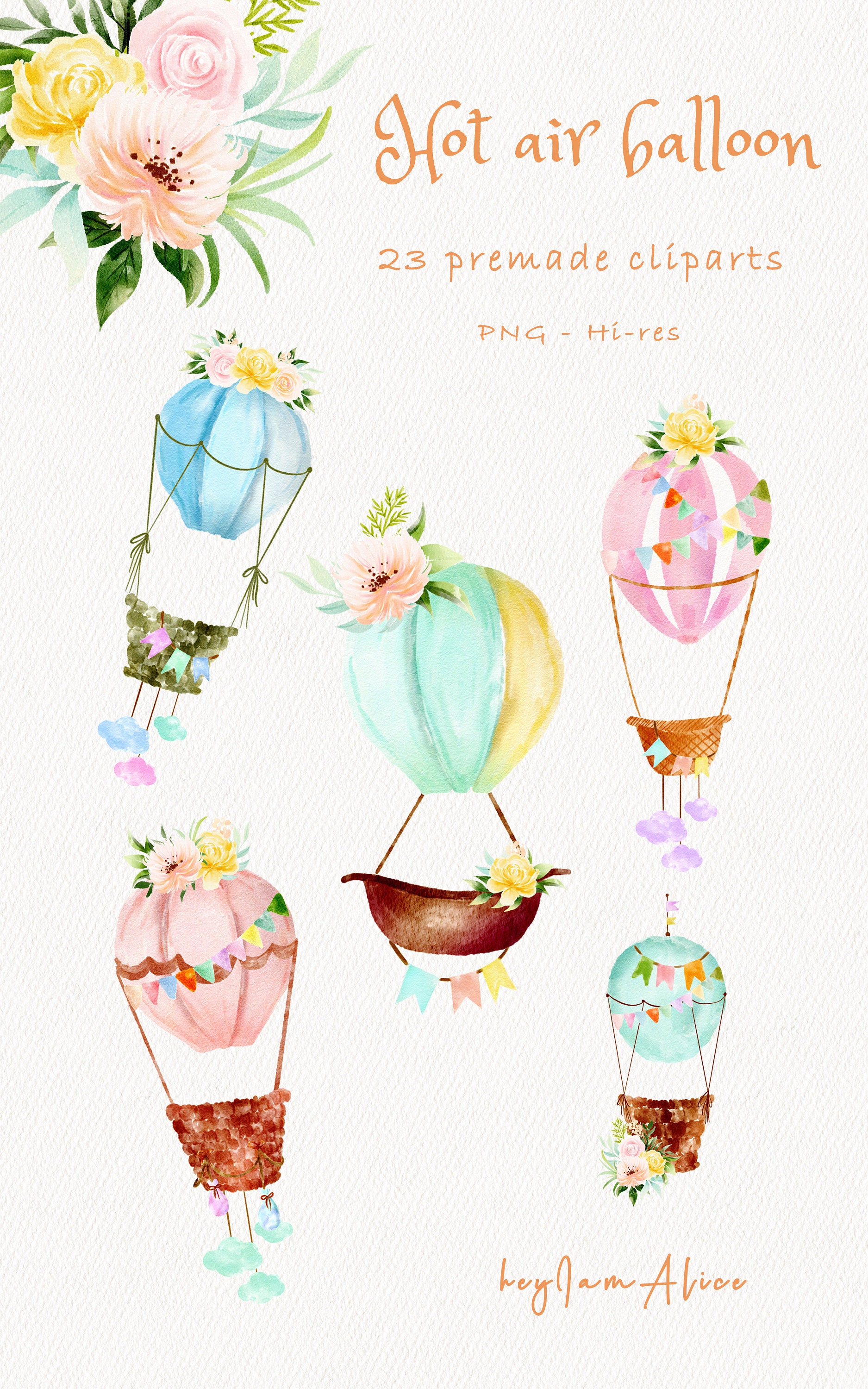 Hot Air Balloon Watercolor Clipart, FREE COMMERCIAL Use, Air Balloon ...