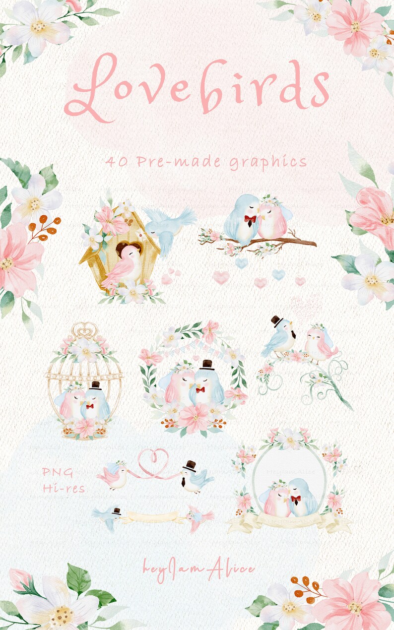 Love Birds Clipart PNG Valentine Watercolor Clipart PNG | Etsy