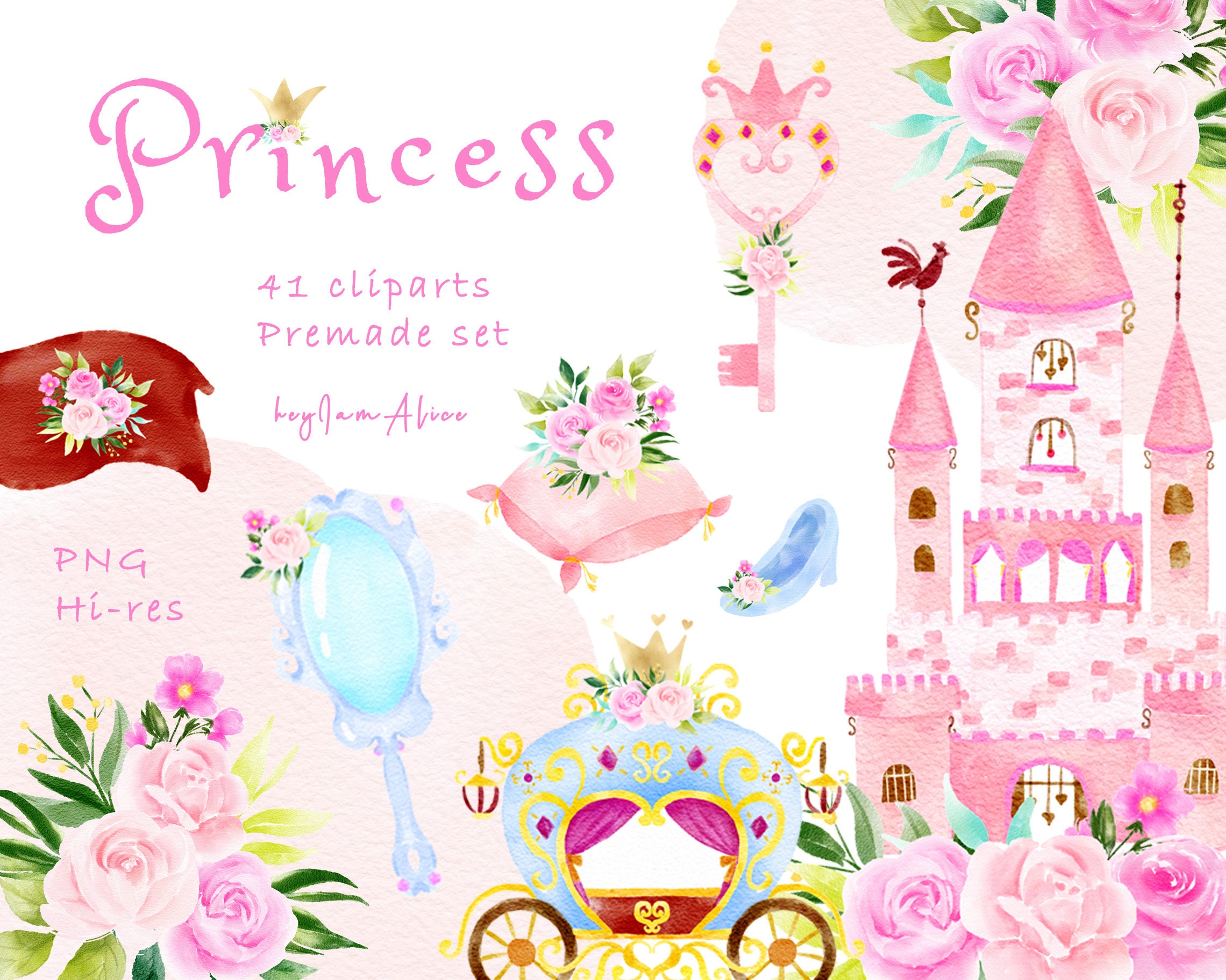 magical castle PNG Baby girl watercolor clipart princess birthday fairy ...