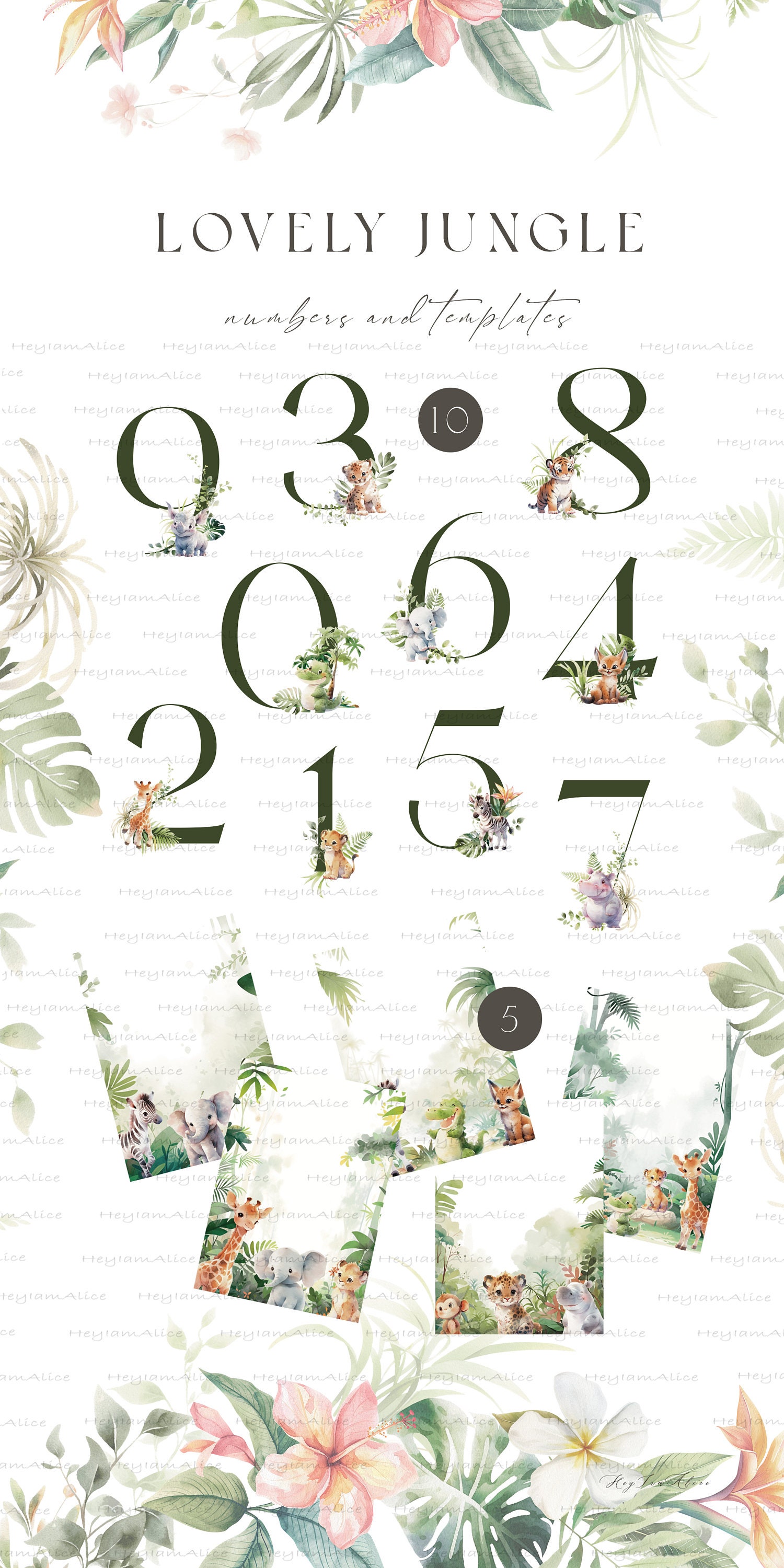 Jungle Watercolor Animal Clipart, Jungle Nursery, Jungle Baby Shower ...