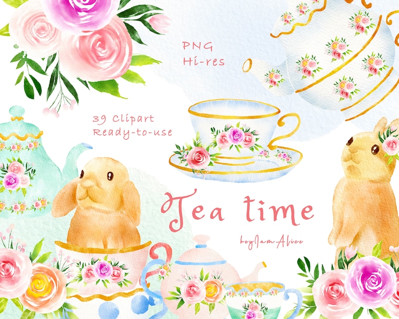Tea Time Watercolor Clipart FREE COMMERCIAL Use Tea Party - Etsy