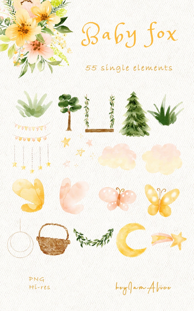 Baby Fox Watercolor Clipart Woodland Animal PNG FREE - Etsy