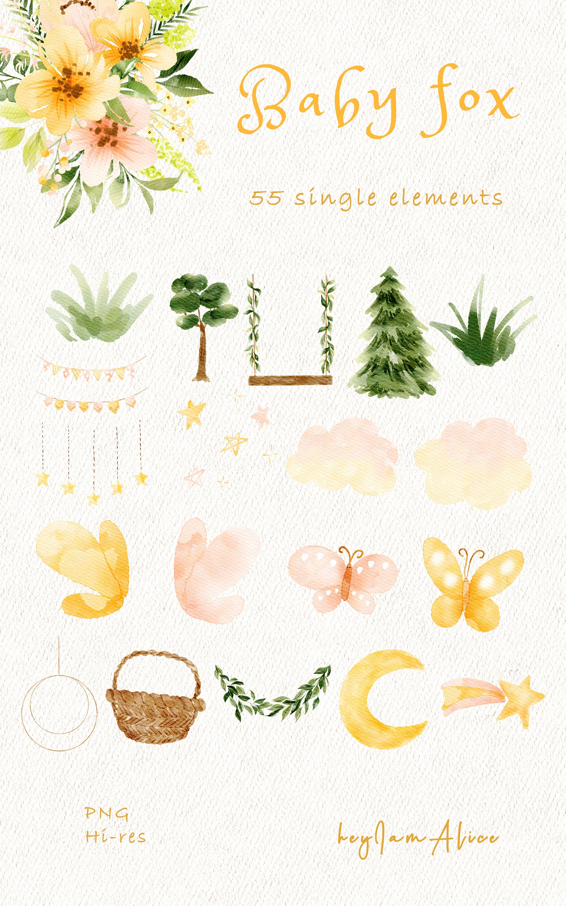 Baby Fox Watercolor Clipart Woodland Animal PNG FREE - Etsy