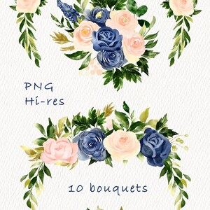 Navy Blush Flower Watercolor Clipart, FREE COMMERCIAL Use, Pink Floral ...