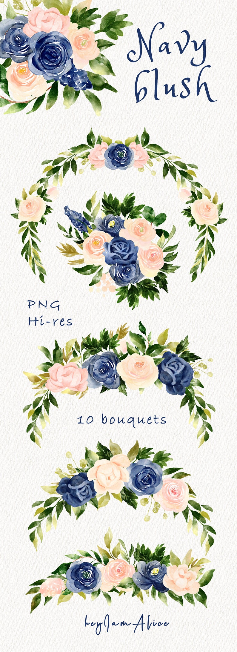 Navy Blush Flower Watercolor Clipart FREE COMMERCIAL Use - Etsy