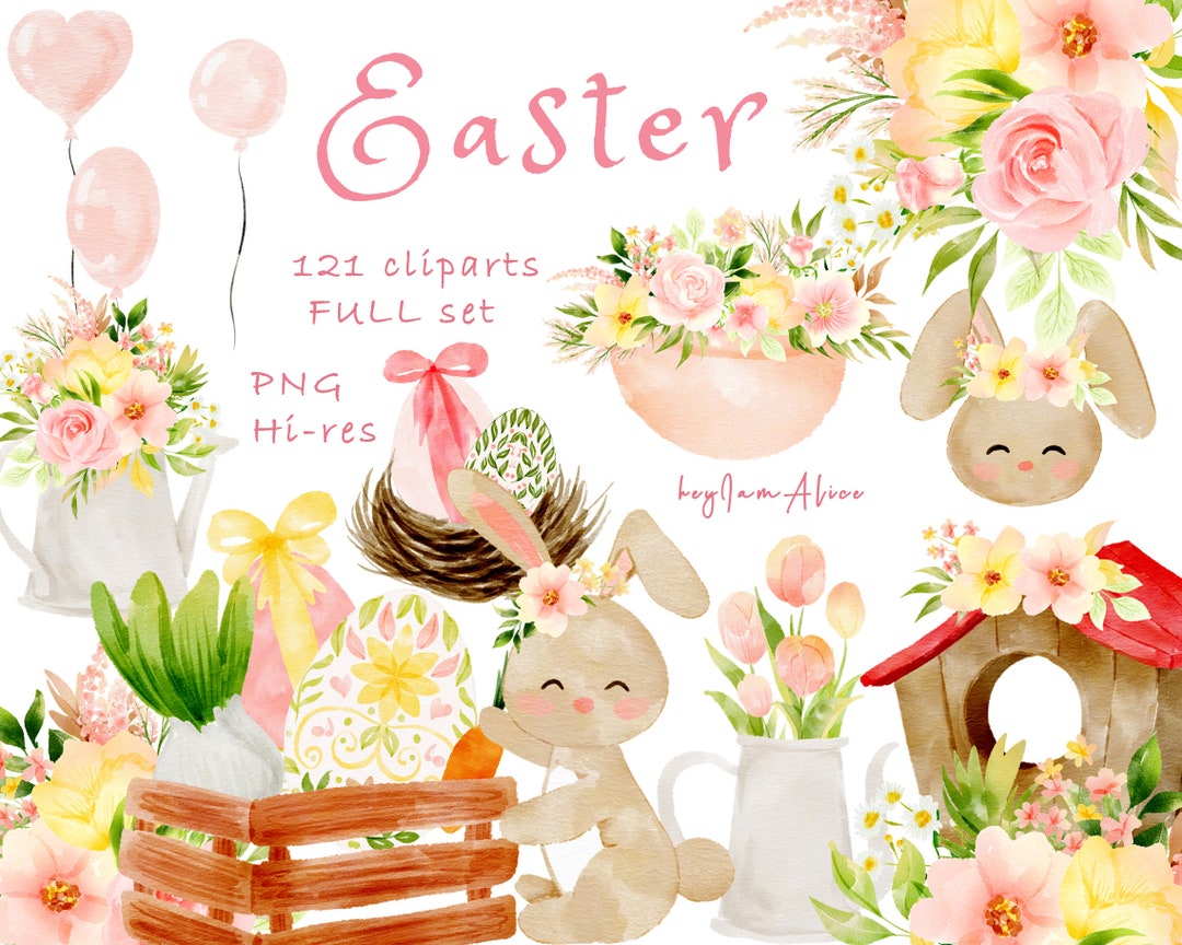Easter Bunny Clipart, Watercolor Easter Clipart, Free Commercial Use ...