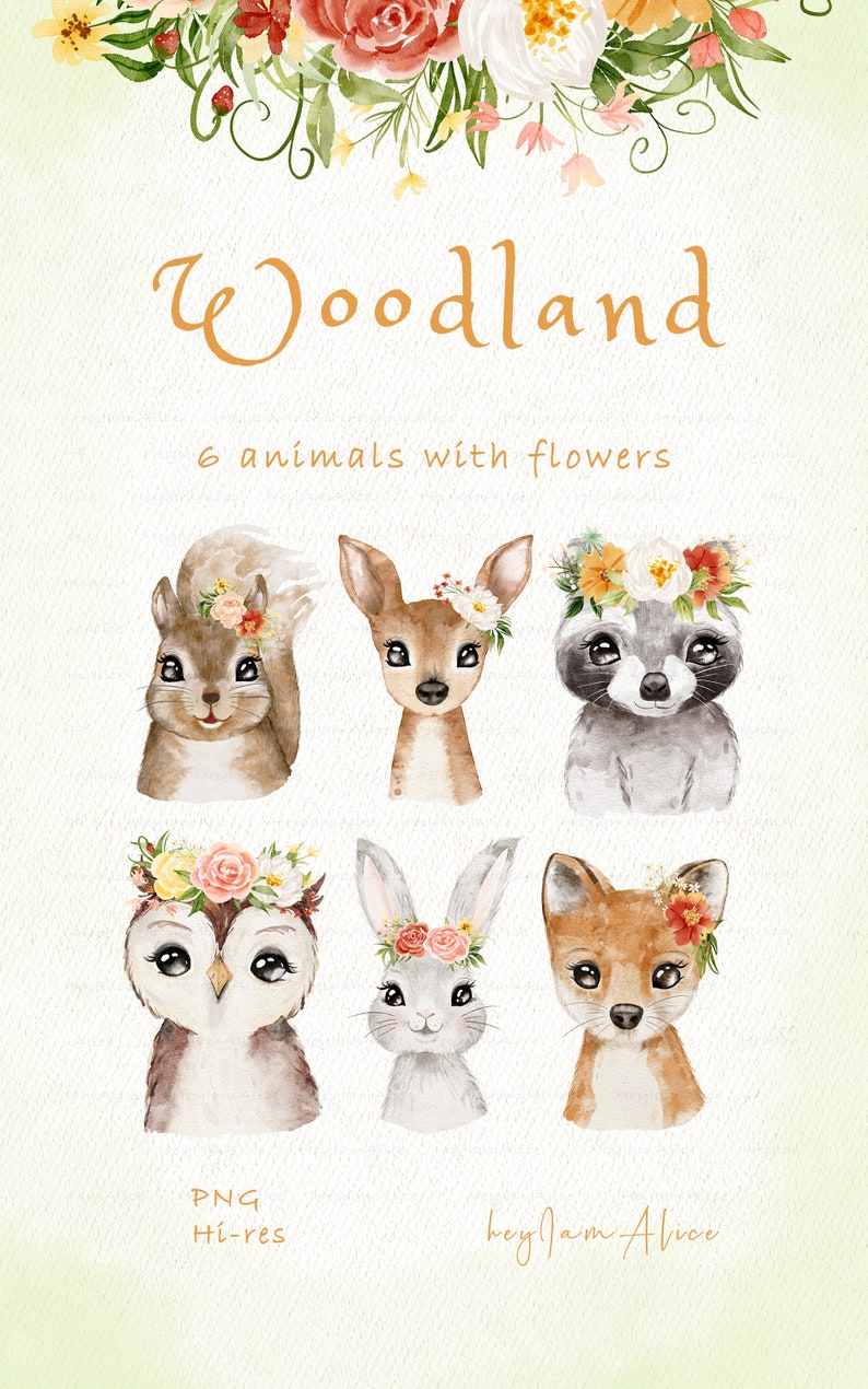 Woodland Animal Watercolor Clipart Little Animal Clipart - Etsy