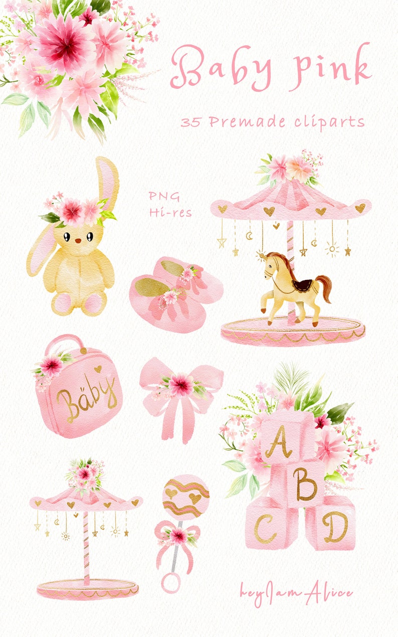 Baby Girl Pink Clipart Pink Watercolor Newborn PNG FREE - Etsy
