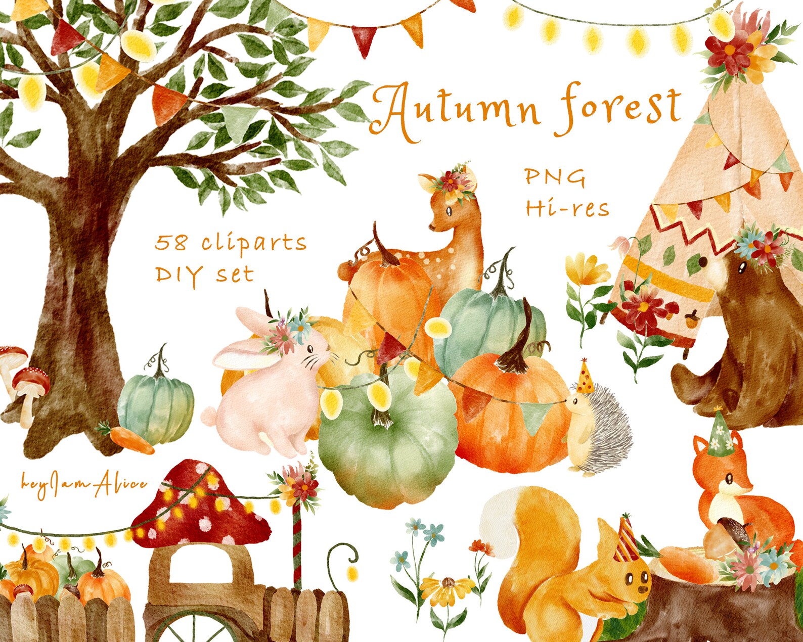 Autumn Forest Clipart Fall Woodland Animal Clipart FREE | Etsy