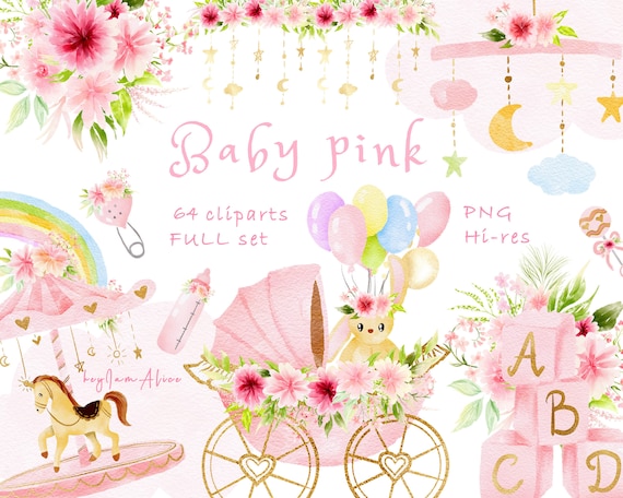 Baby Girl Pink Clipart Pink Watercolor Newborn PNG FREE - Etsy