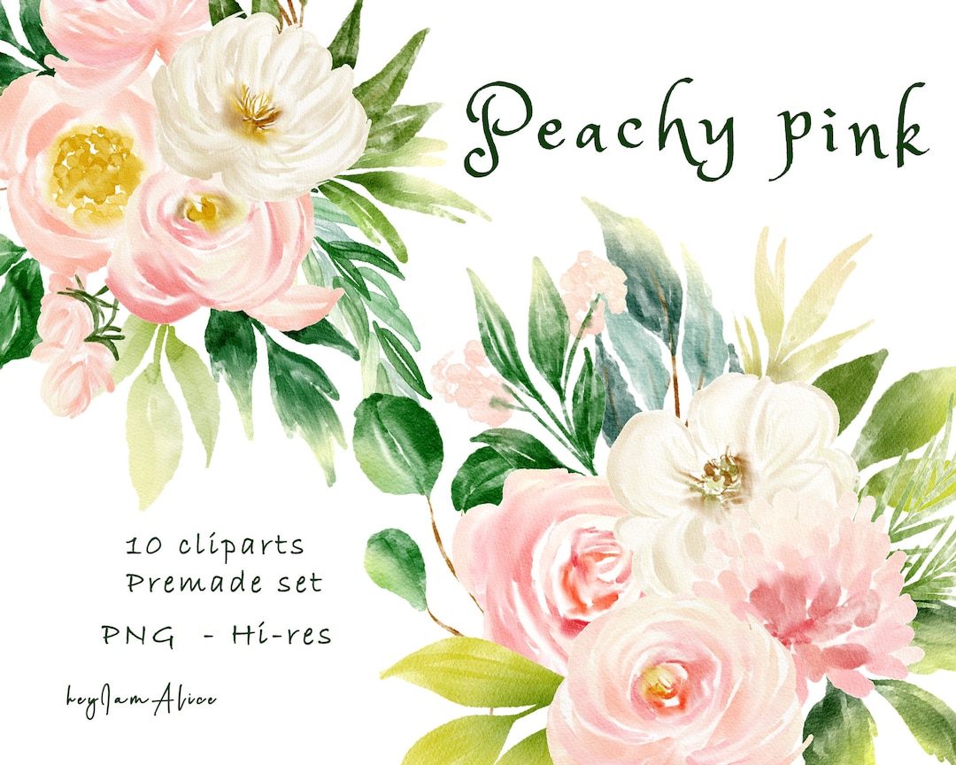 Peach Pink Watercolor Flower Clipart, FREE COMMERCIAL Use, Greenery ...