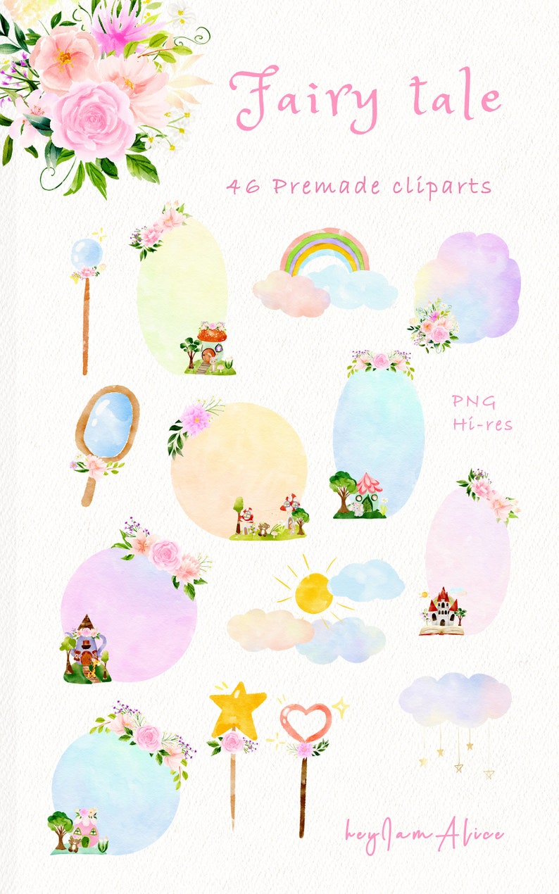 Fairy Tale Watercolor Clipart, Princess Clipart, Magic Clipart, Animal ...