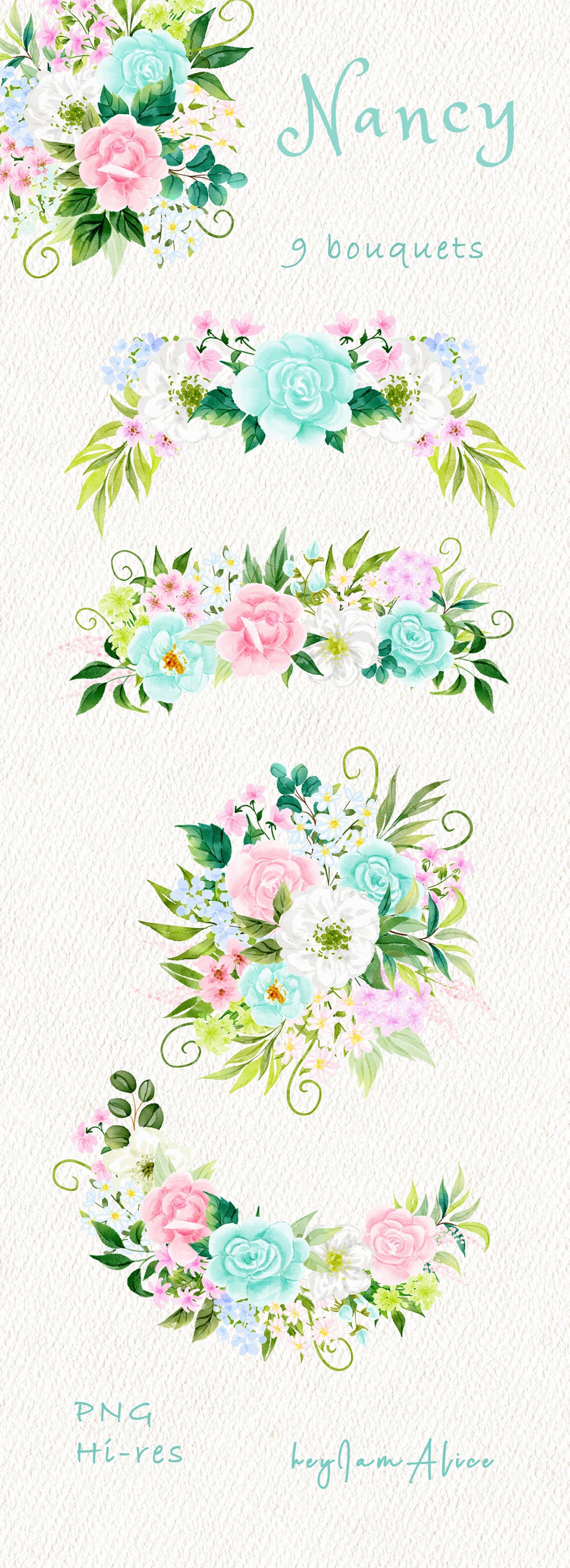 Pink Mint Floral Watercolor Clipart, FREE COMMERCIAL Use, Greenery ...