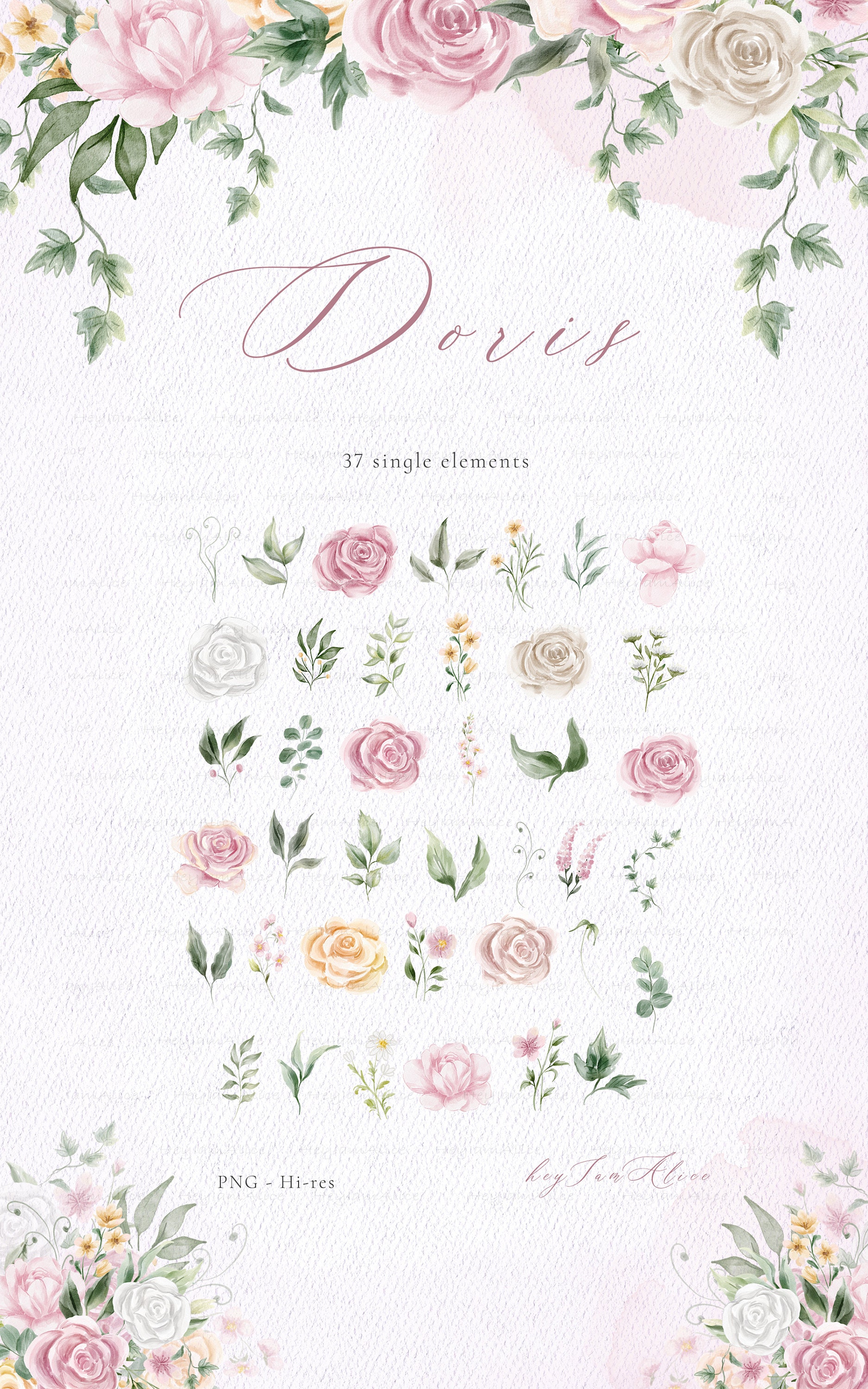 Pink Purple Flower Watercolor Clipart, Soft Pink Floral PNG, Wedding ...