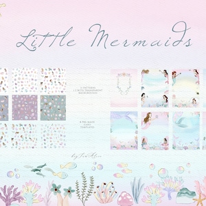 Mermaid Clipart, Little Mermaid Watercolor Graphic, Nursery Clipart ...